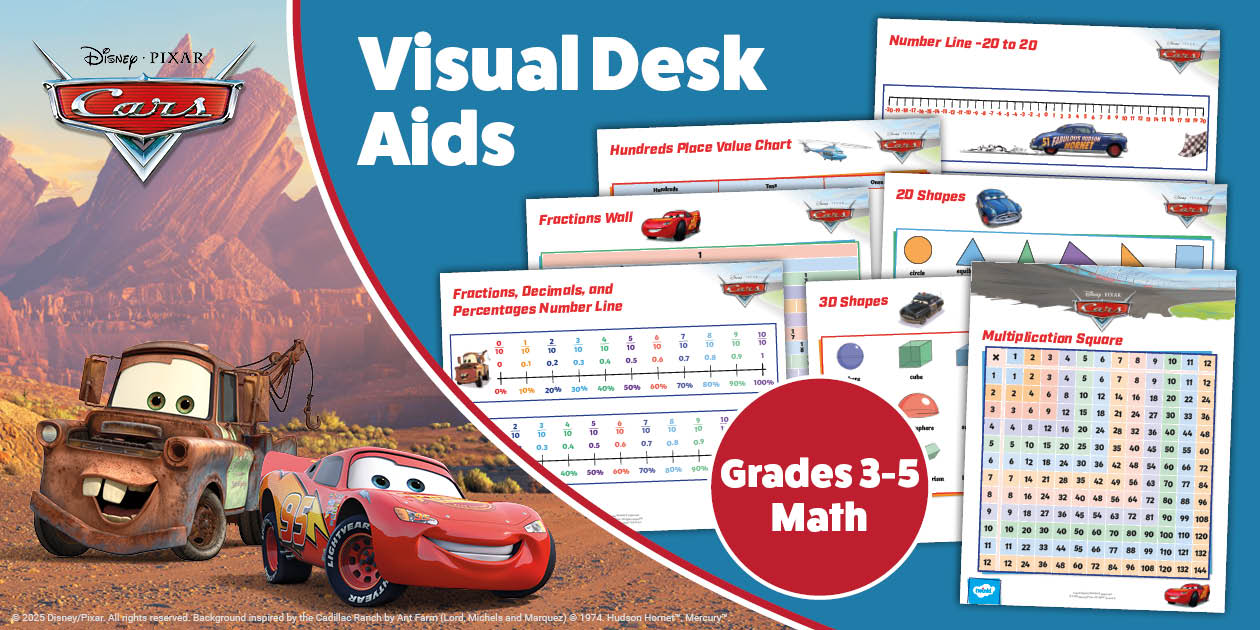 Cars: Math Visual Support Desk Aids for 3rd-5th Grade