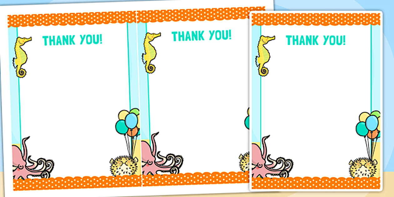 Editable Under the Sea Themed Birthday Party Thank You Cards