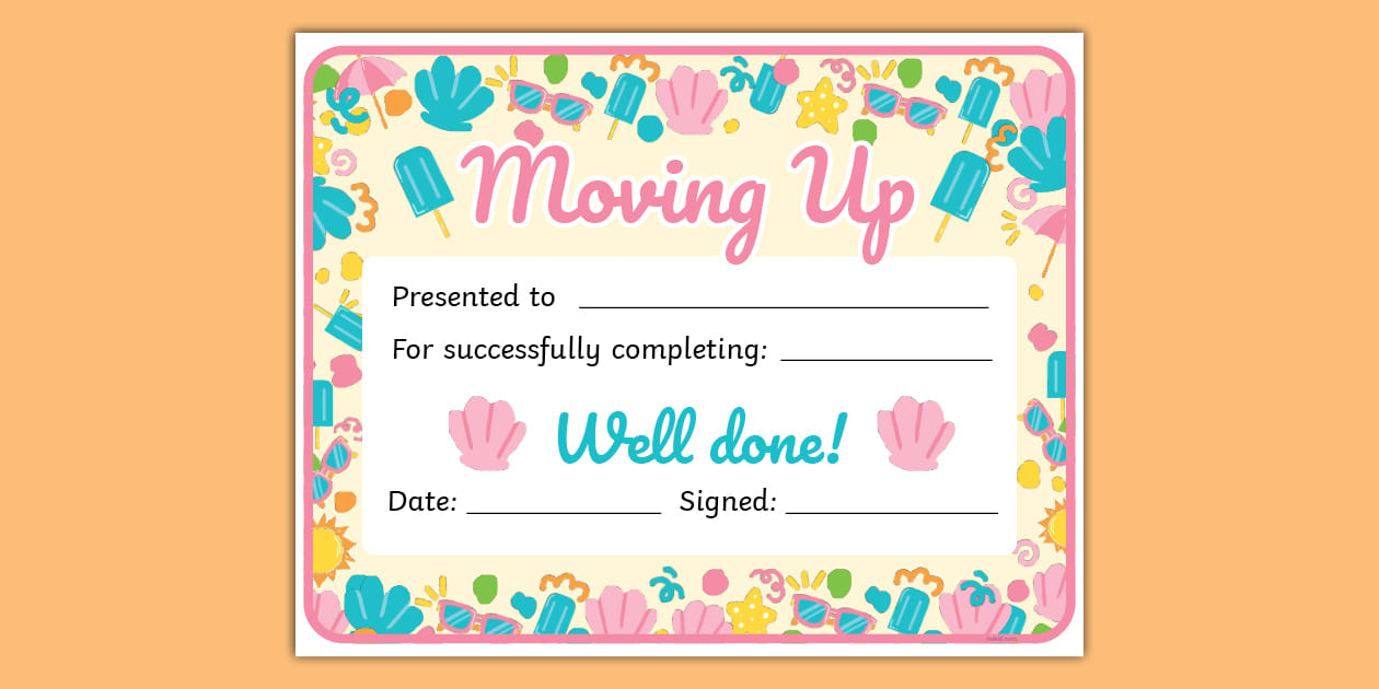 Summer Vibes Themed Moving Up Certificate (teacher made)