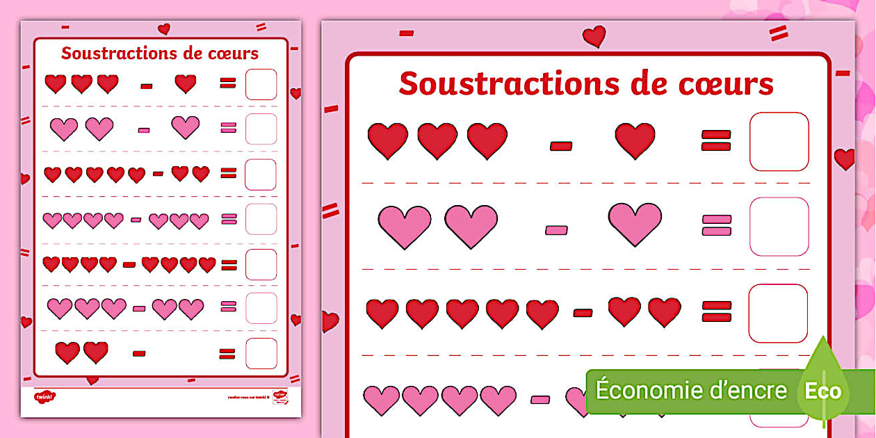 Soustractions de cœurs de la Saint-Valentin - Twinkl