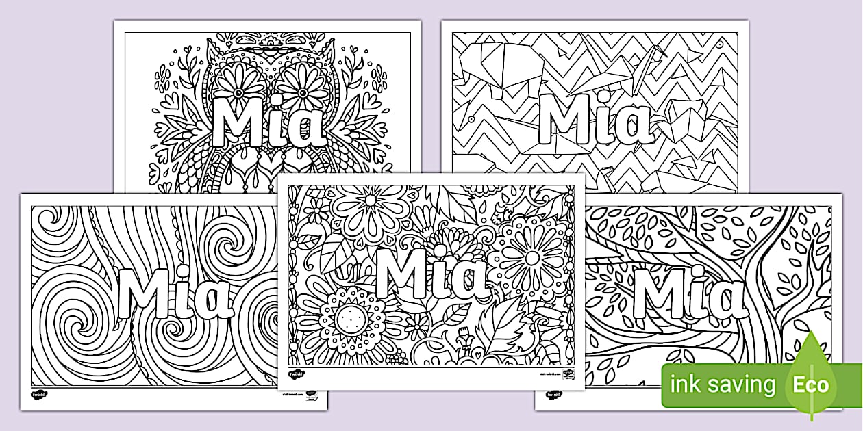 Mia Mindfulness Name Colouring Activity| Twinkl Resource