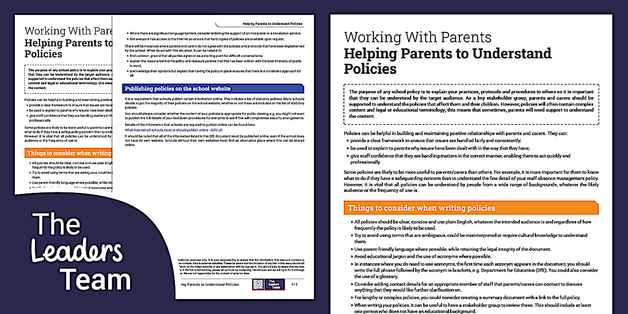Helping Parents to Understand School Policies - Leaders