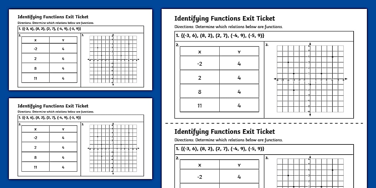 Eighth Grade Identifying Functions Exit Ticket - Twinkl