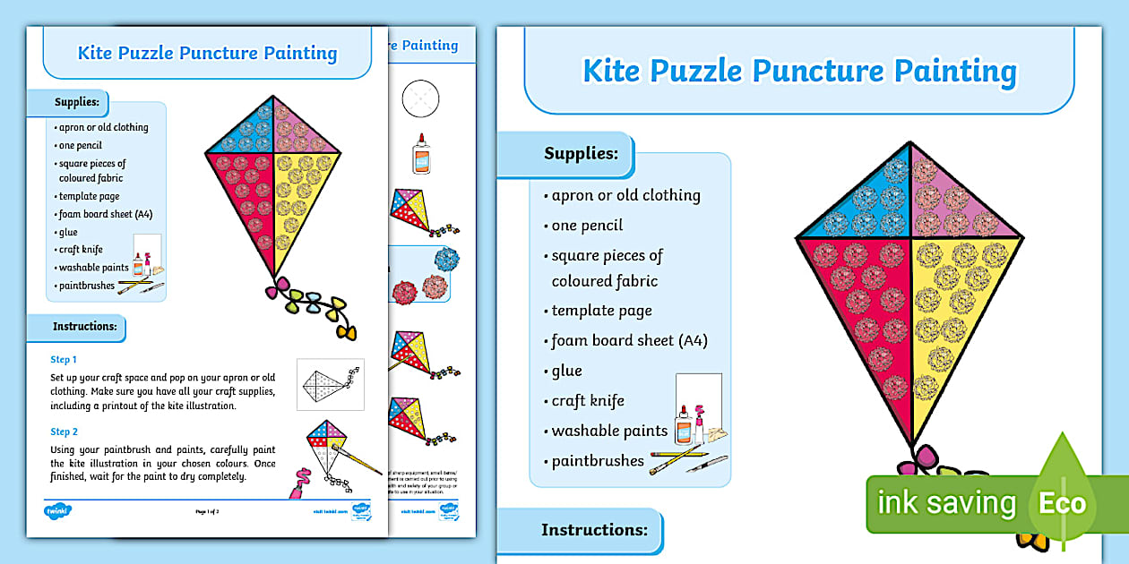 Kite Puzzle Puncture Painting (professor feito) - Twinkl