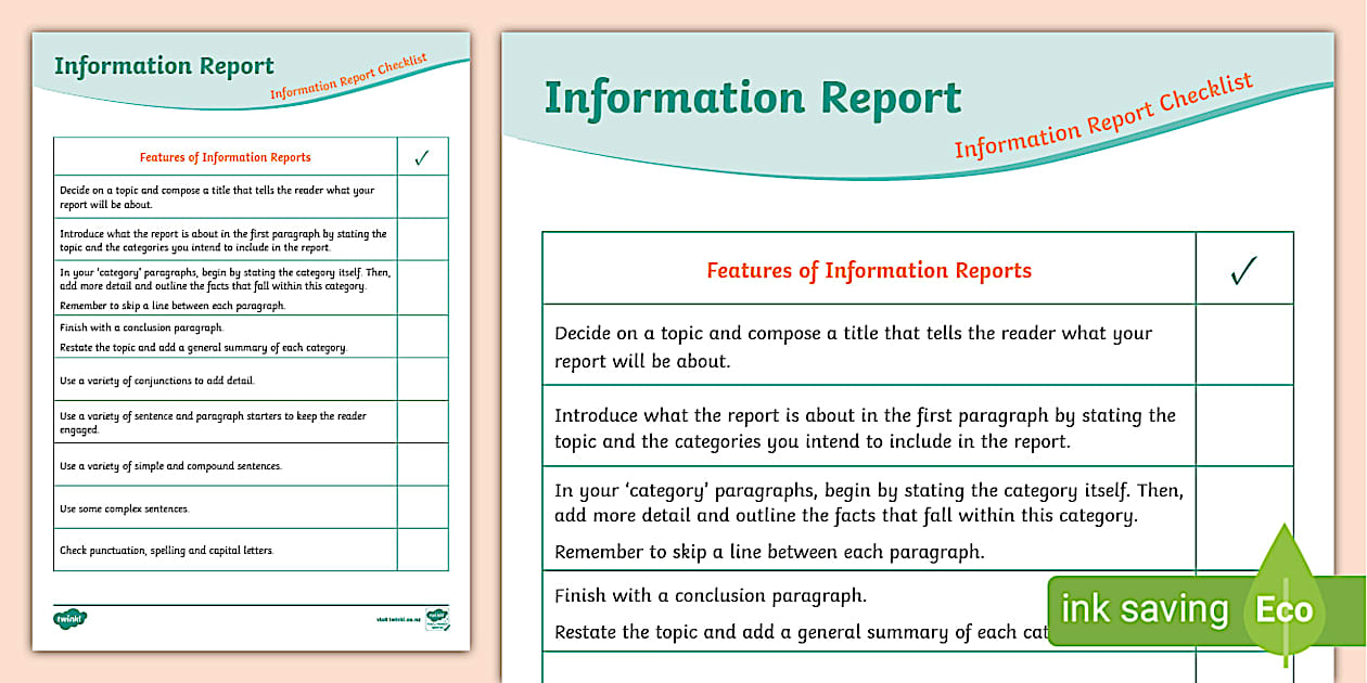 Level 2 Writing - Information Report Checklist - Twinkl