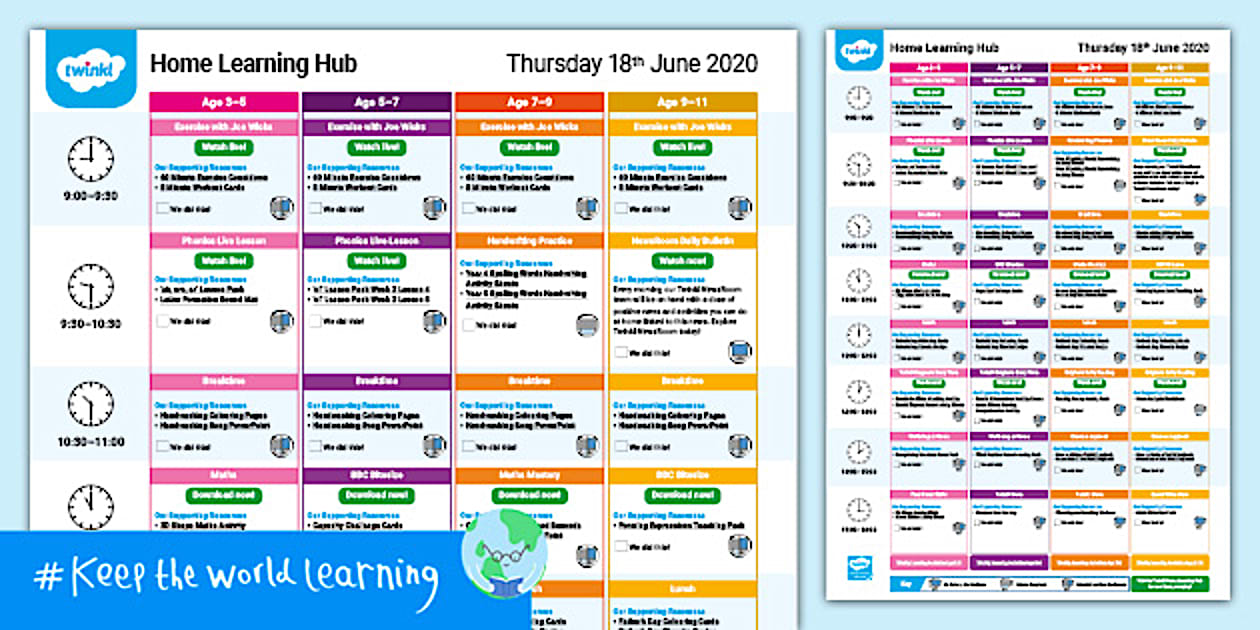 Home Learning Hub Daily Plan Thursday 18th June