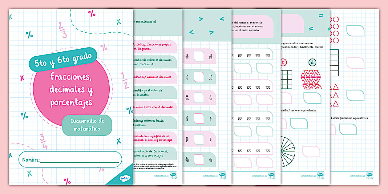 Cuadernillo: Fracciones, decimales y porcentajes - Twinkl