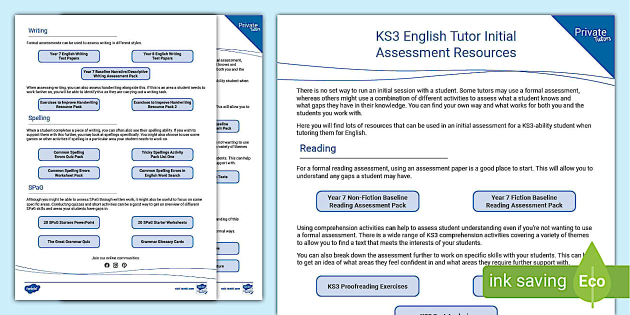 KS3 English Tutor Initial Assessment Resources - Twinkl