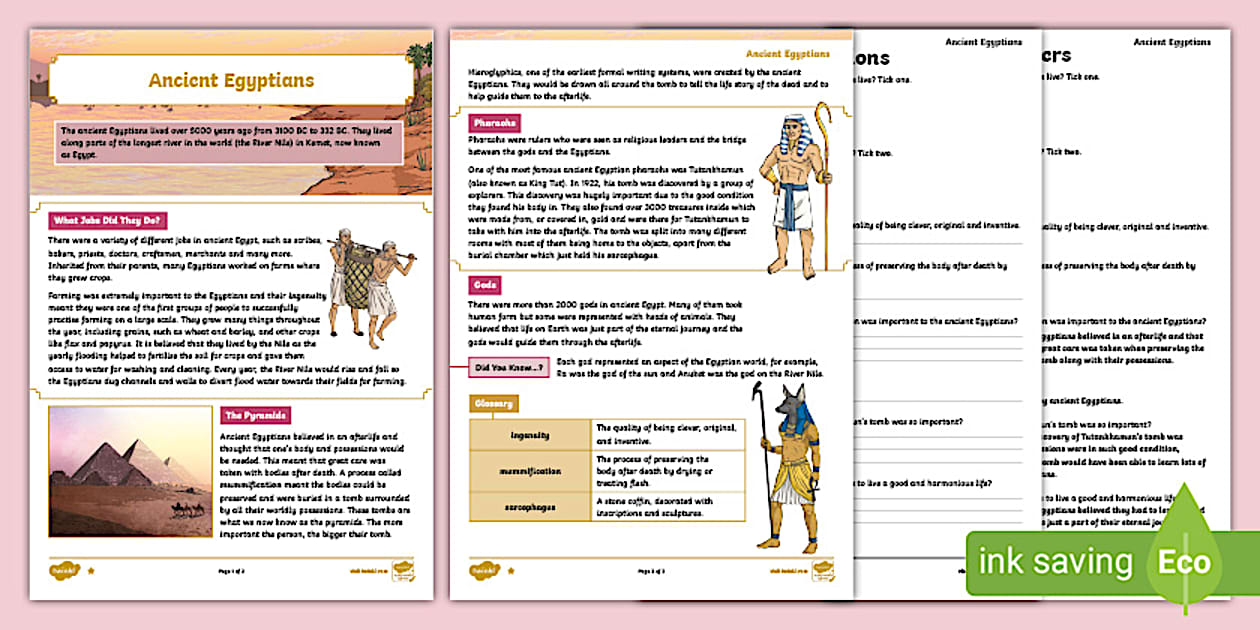 Lower Ability UKS2 Ancient Egyptians Differentiated Reading Comprehension