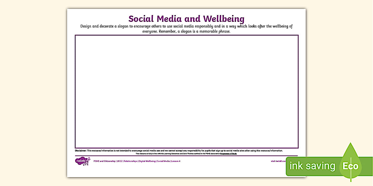 Social Media and Wellbeing UKS2 Activity Sheet - Twinkl