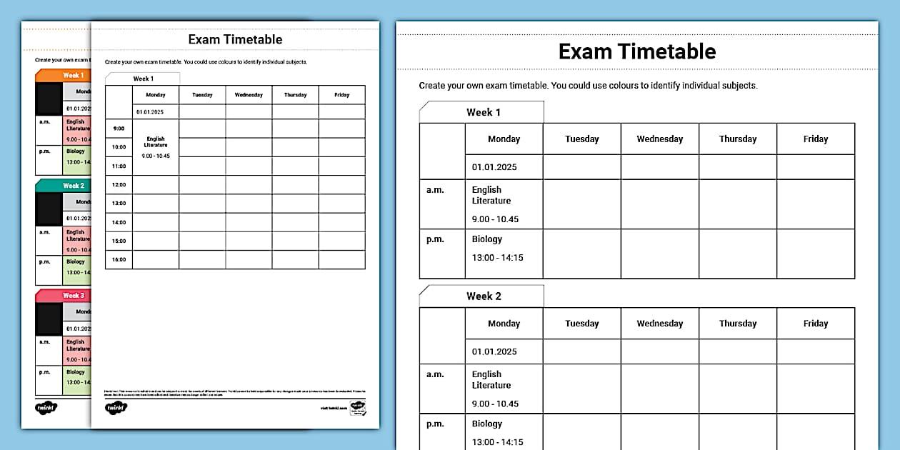Editable Secondary Blank Exam Timetable - Twinkl