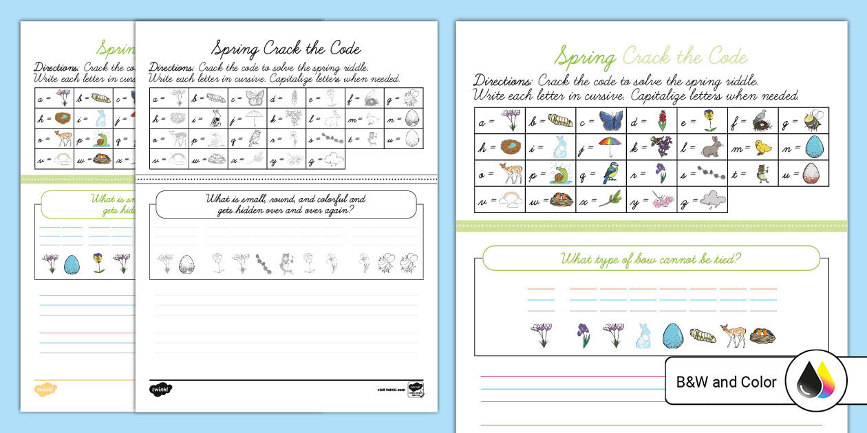 Spring Cursive Crack the Code Worksheet (teacher made)