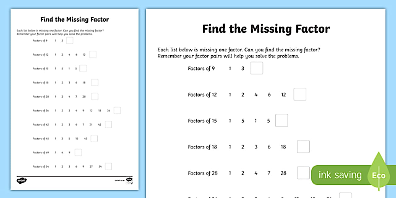 Editable Find the Missing Factor Worksheet (professor feito)