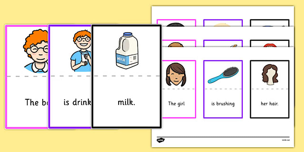 SVO Sentence Cut Up Cards With Pictures - Twinkl