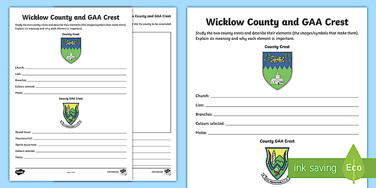 Wicklow County and GAA Crest Worksheet / Worksheet - Twinkl
