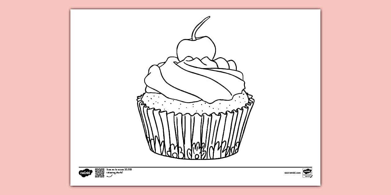 Chocolate Cake Cherry Colouring | Colouring Sheets - Twinkl