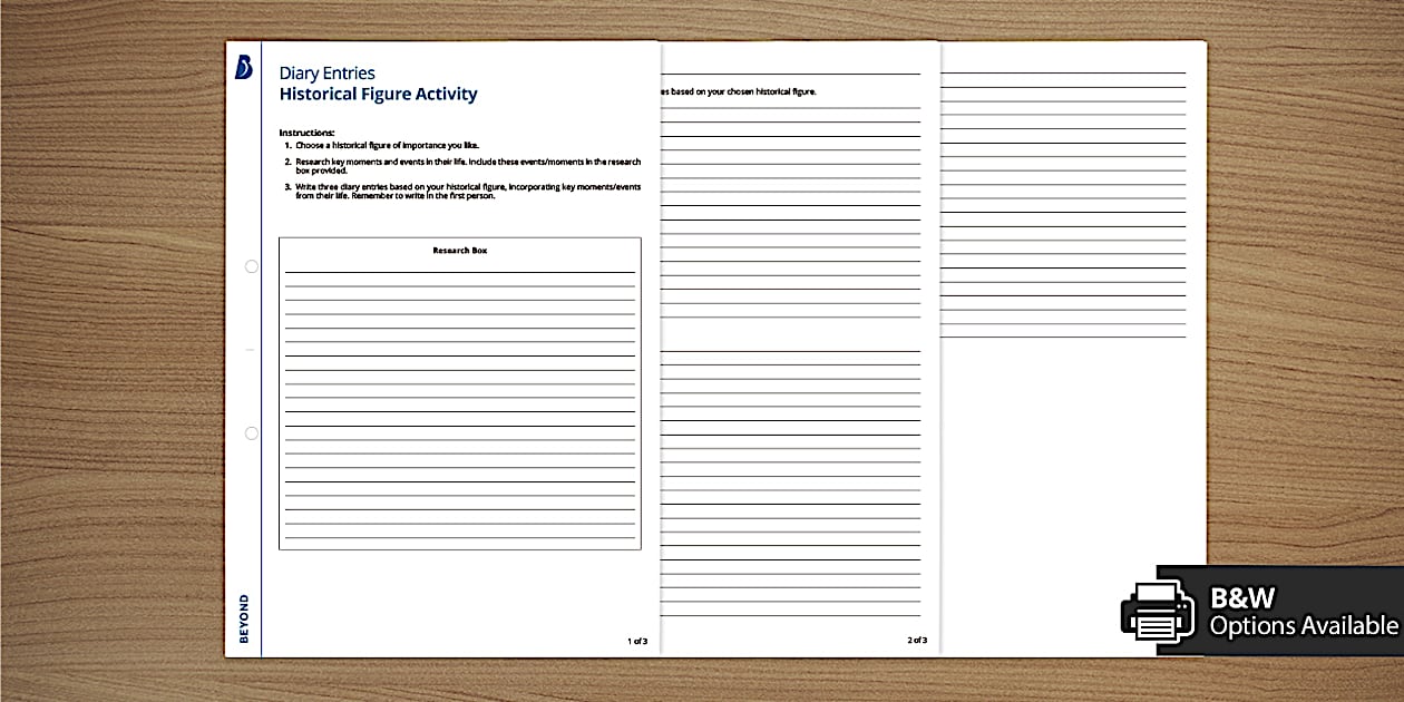 Diary Entries Historical Figure Activity Sheet - Twinkl