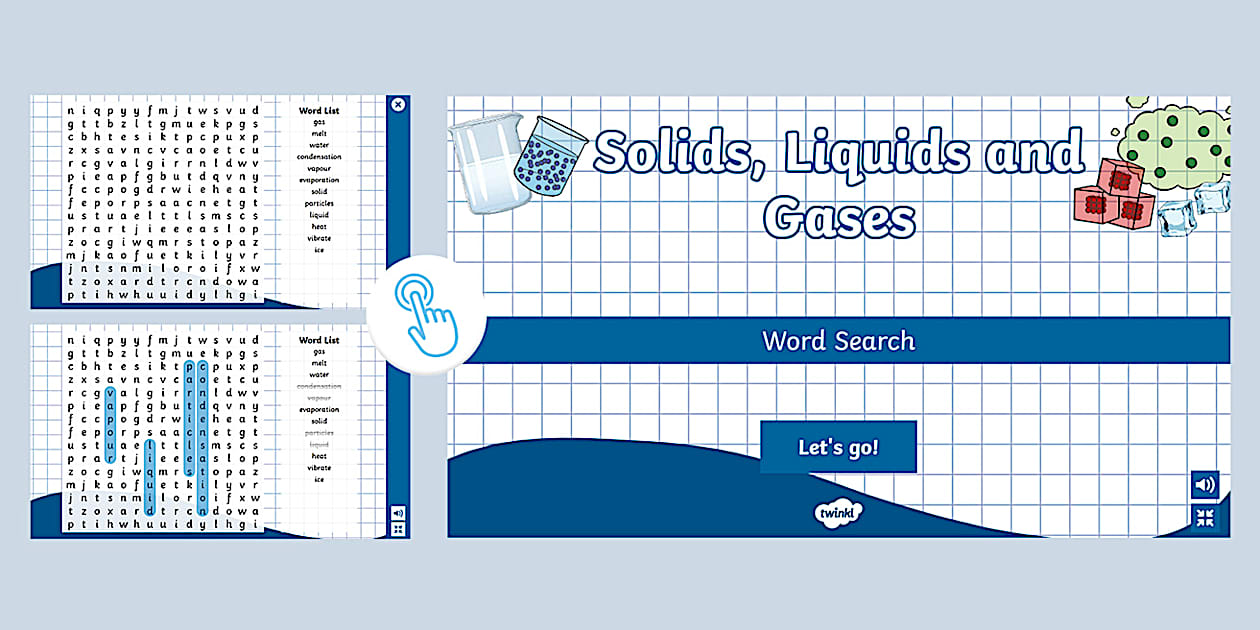 Solids, Liquids and Gases Interactive Word Search - Twinkl