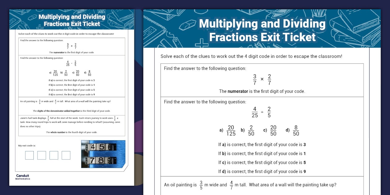 Multiplying and Dividing Fractions Exit Ticket - Twinkl