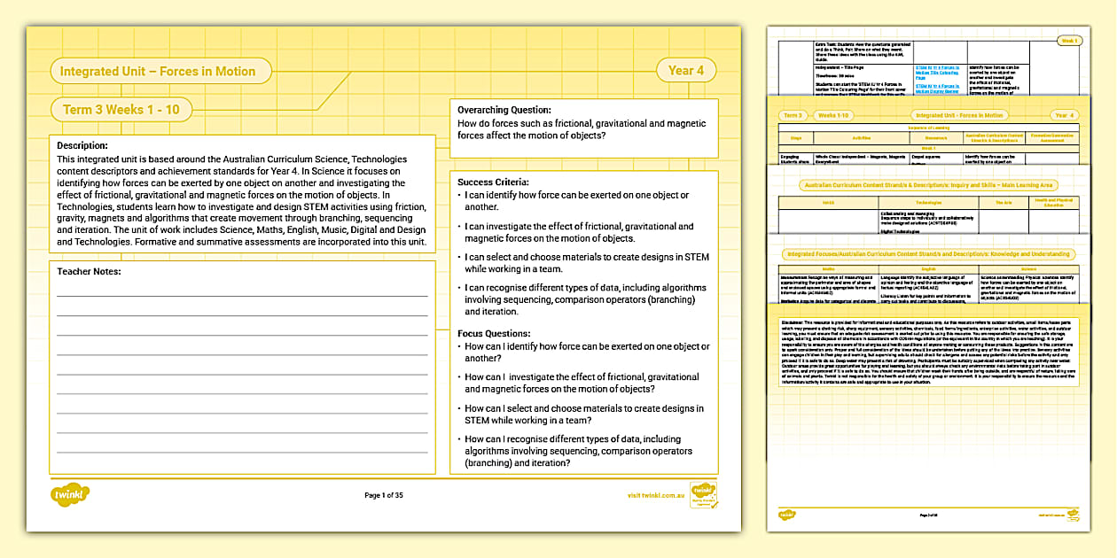 STEM IU Yr 4 Forces in Motion Overview (teacher made)