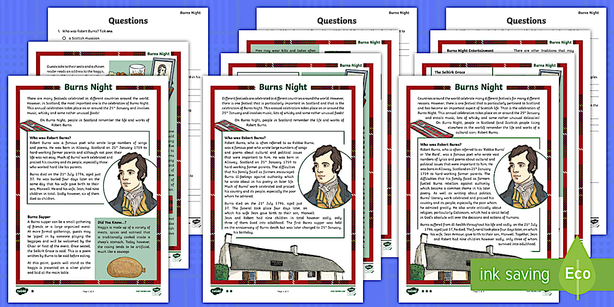 Higher Ability UKS2 Burns Night Differentiated Interactive Reading