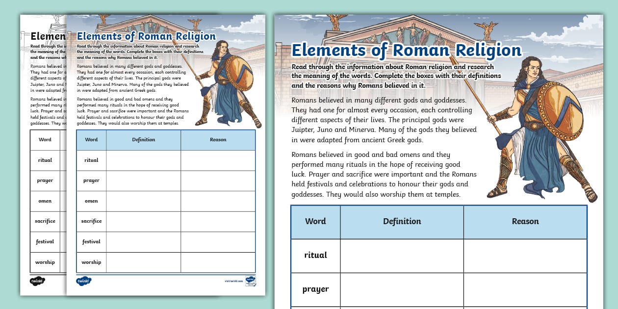Elements of Roman Religion Worksheet - Twinkl - KS2