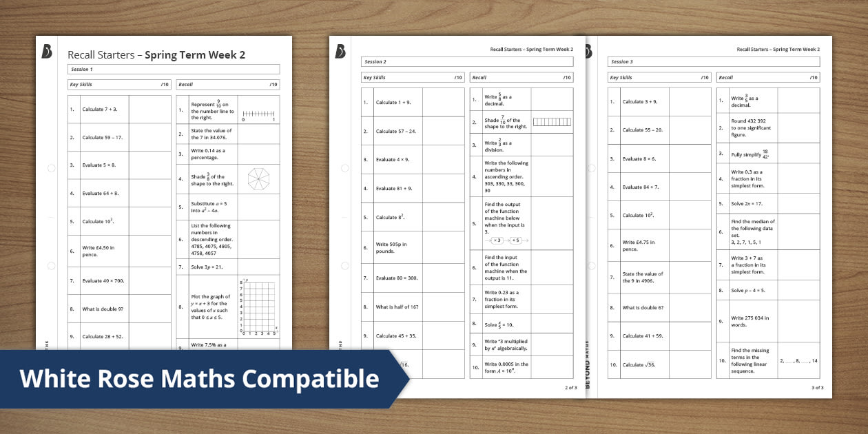 👉 White Rose Maths Recall Starter Year 7 Spring Term Week 2