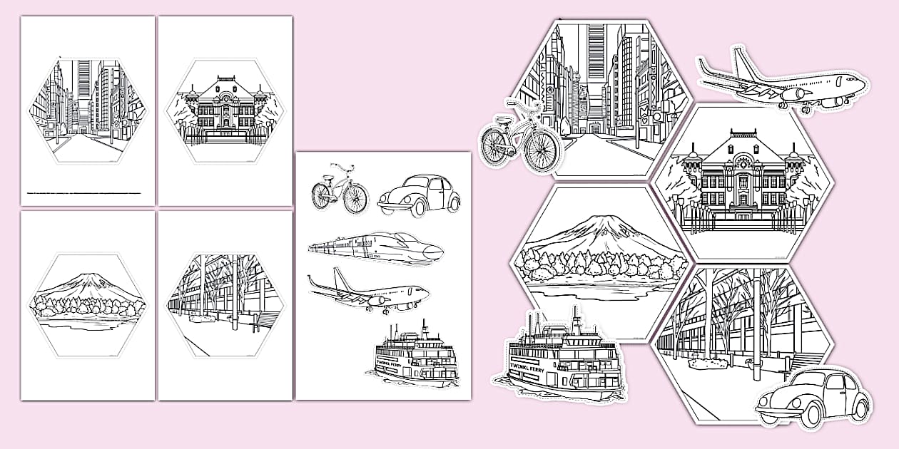 Transportation Hexagon Display Coloring Activity - Twinkl