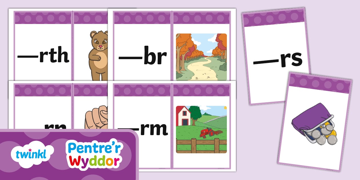Cardiau Fflach 5: Cytseiniaid Clwm ar Ddiwedd Gair - Twinkl