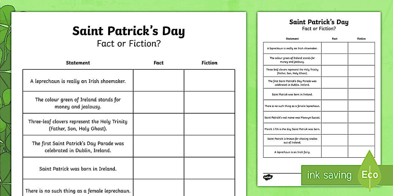 Saint Patrick's Day Fact or Fiction Activity - Twinkl