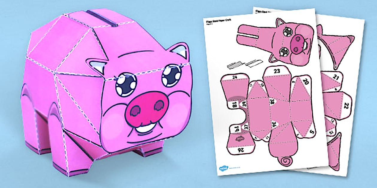 Piggy Bank Paper Craft (teacher made) - Twinkl
