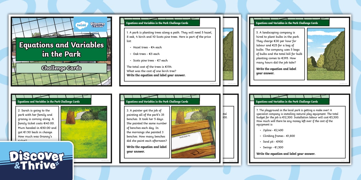 Equations and Variables in the Park Challenge Cards - Twinkl