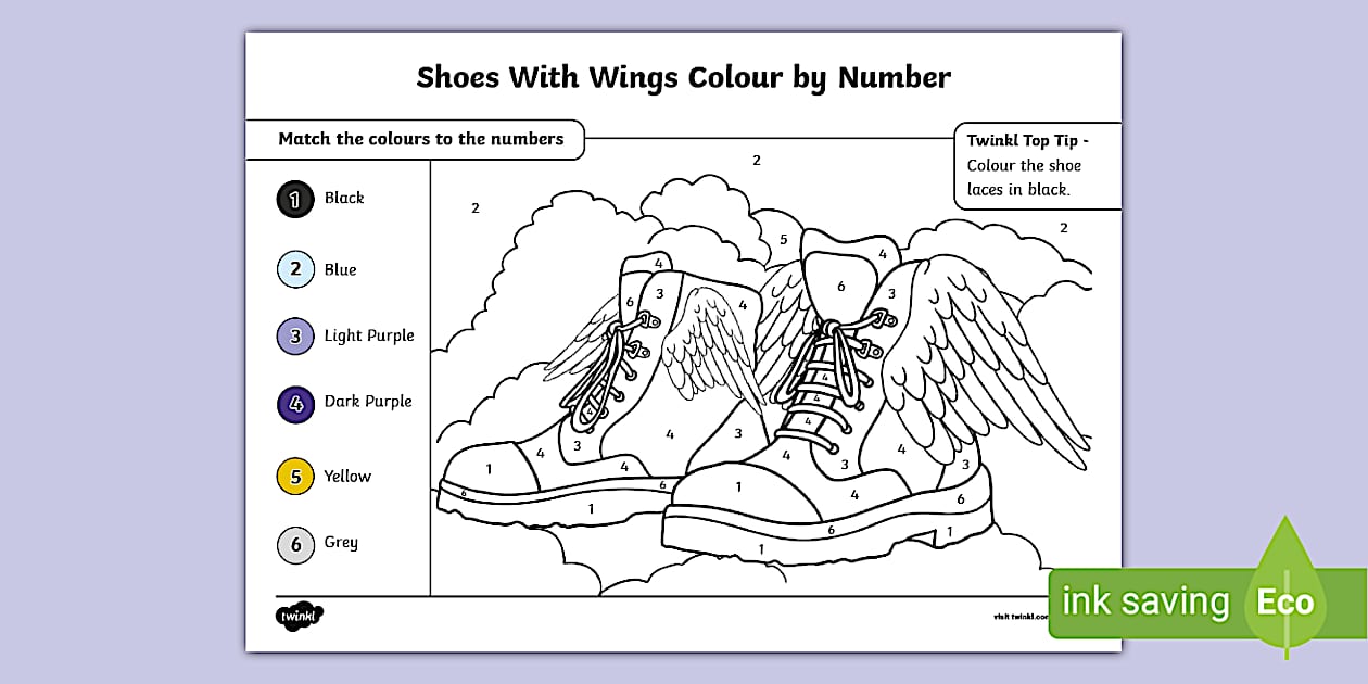 Shoes With Wings Colour-by-Number Activity | Twinkl | KS1