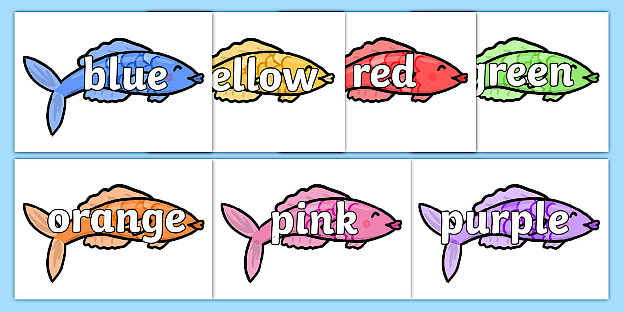 Colours on Coloured Fish (teacher made) - Twinkl