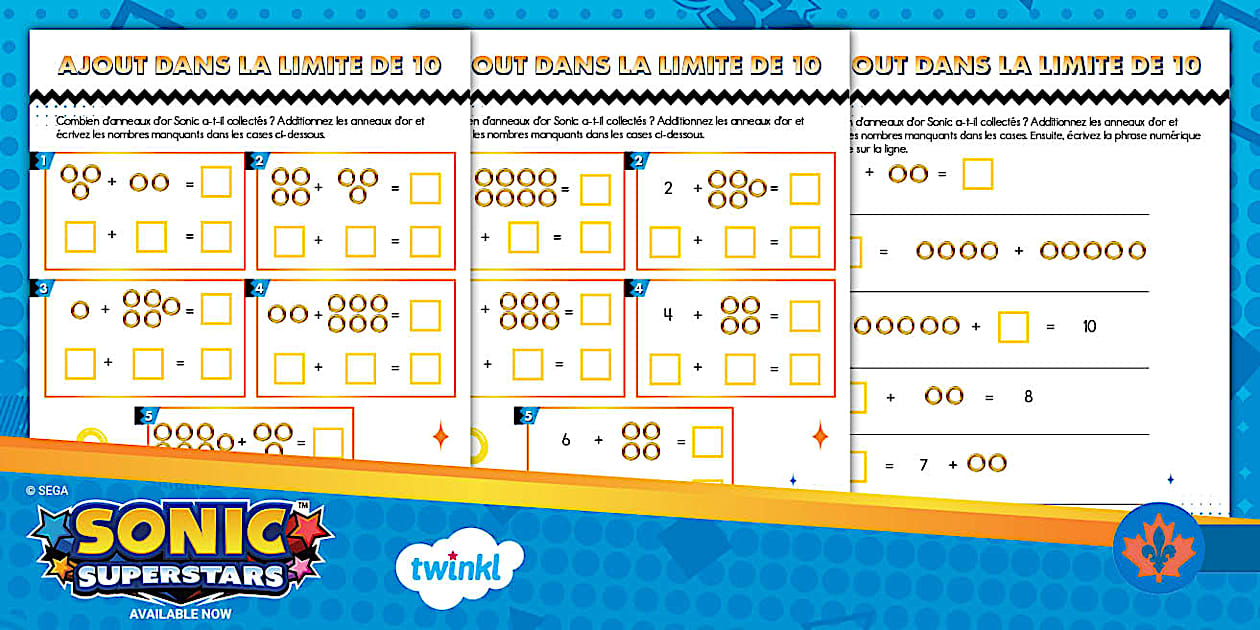 FREE! - Sonic: Addition Within 10 Math Activity French