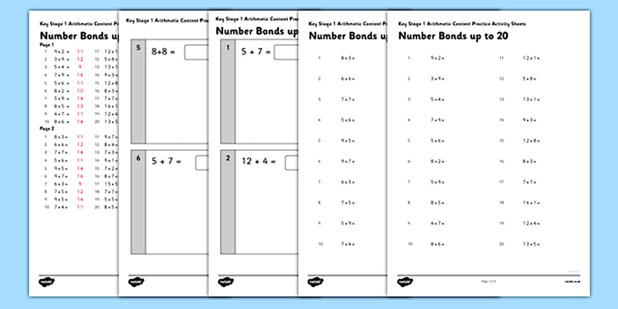 Number Bonds within 20 - KS1 Arithmetic Worksheet - Twinkl