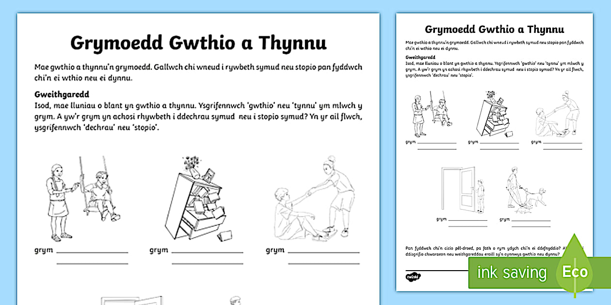Taflen Weithgaredd Gwthio a Thynnu (l'enseignant a fait)