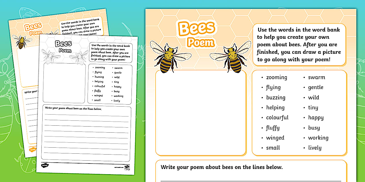 Bees Poem Writing Template (teacher made) - Twinkl