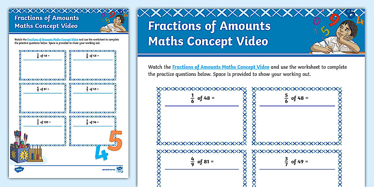 Fractions of Amounts Maths Concept Video Worksheet - Twinkl