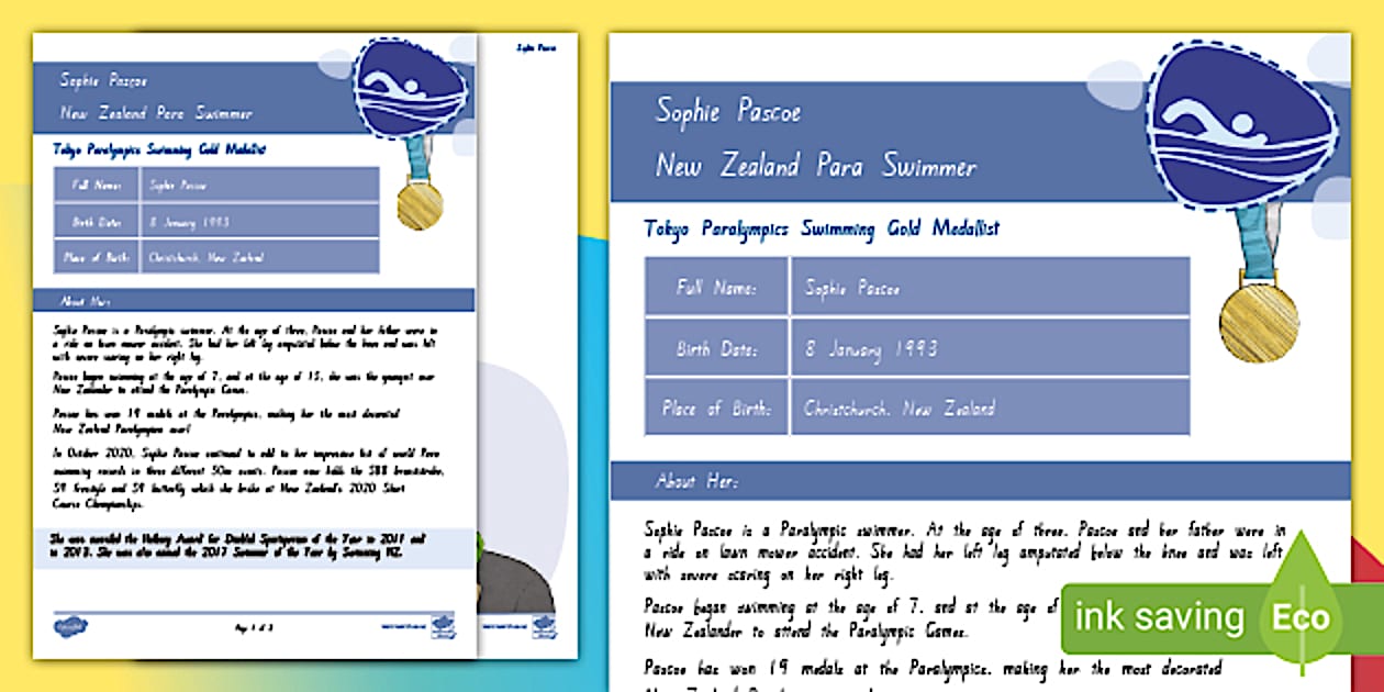 Sophie Pascoe Para-Games Athlete Fact File - Twinkl