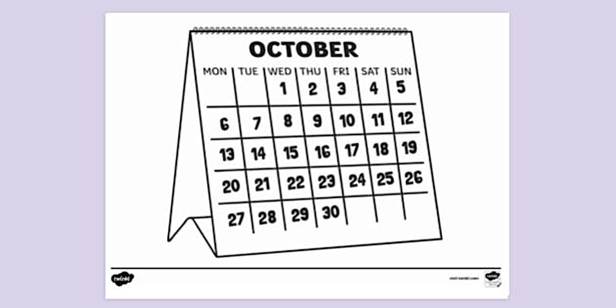 October Calendar Colouring | Colouring Sheets - Twinkl