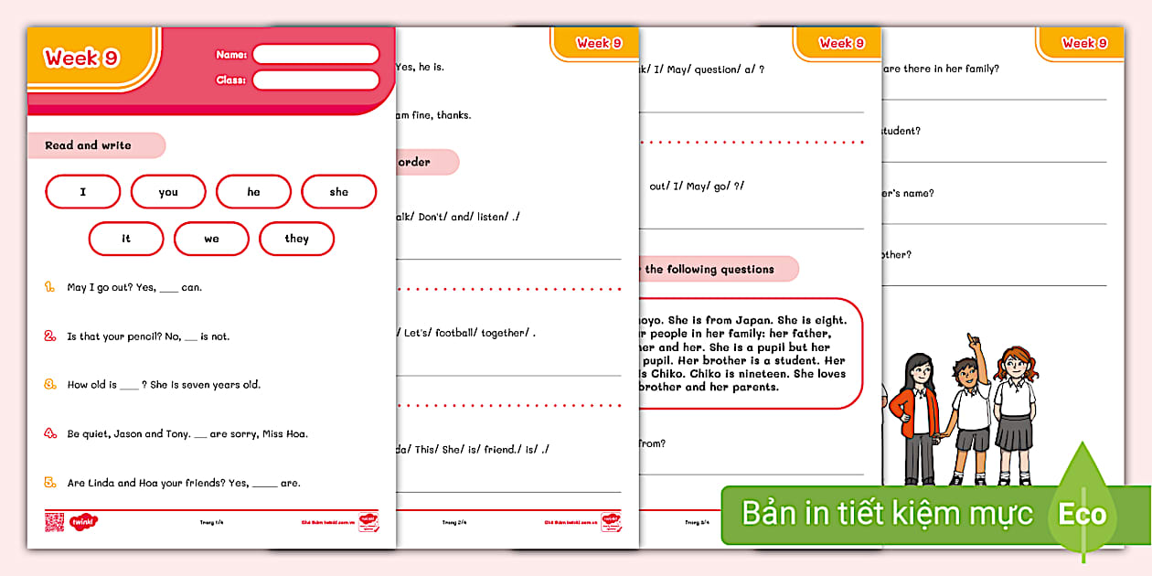 Phiếu Kiểm Tra Tiếng Anh 3 Tuần 9 - Twinkl