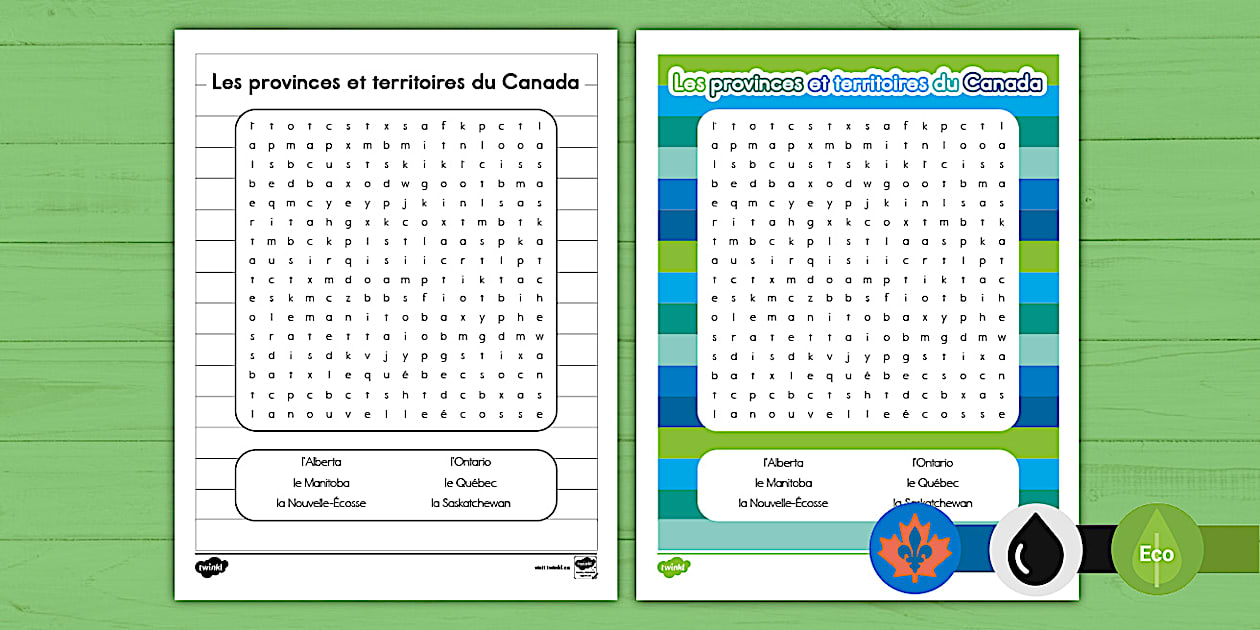 Canadian Provinces and Territories in French Word Search