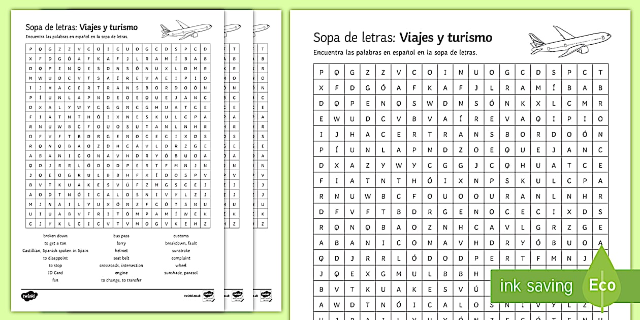 Travel and Tourism Differentiated Word Search Spanish