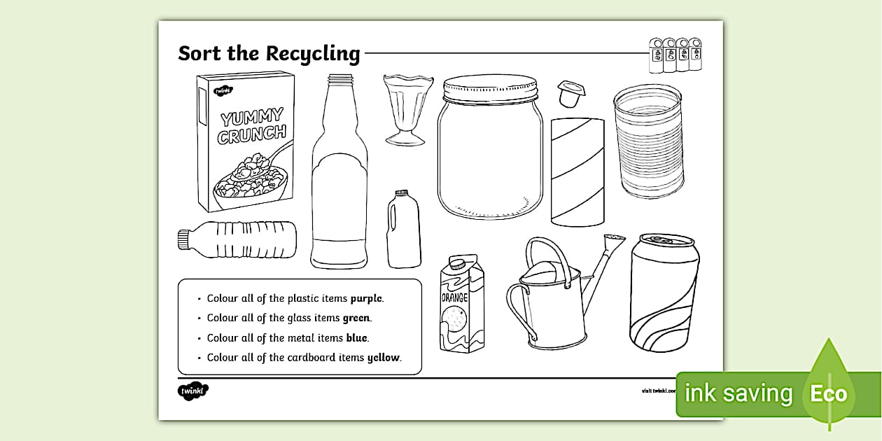 Sort the Recycling Colouring Activity Sheet,Environment
