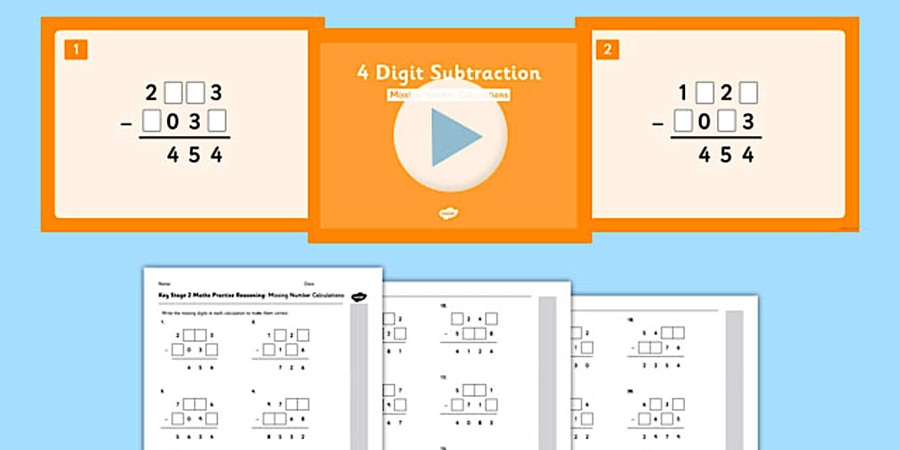 KS2 Reasoning Test Practice Missing Number Calculations 4-Digit Subtraction