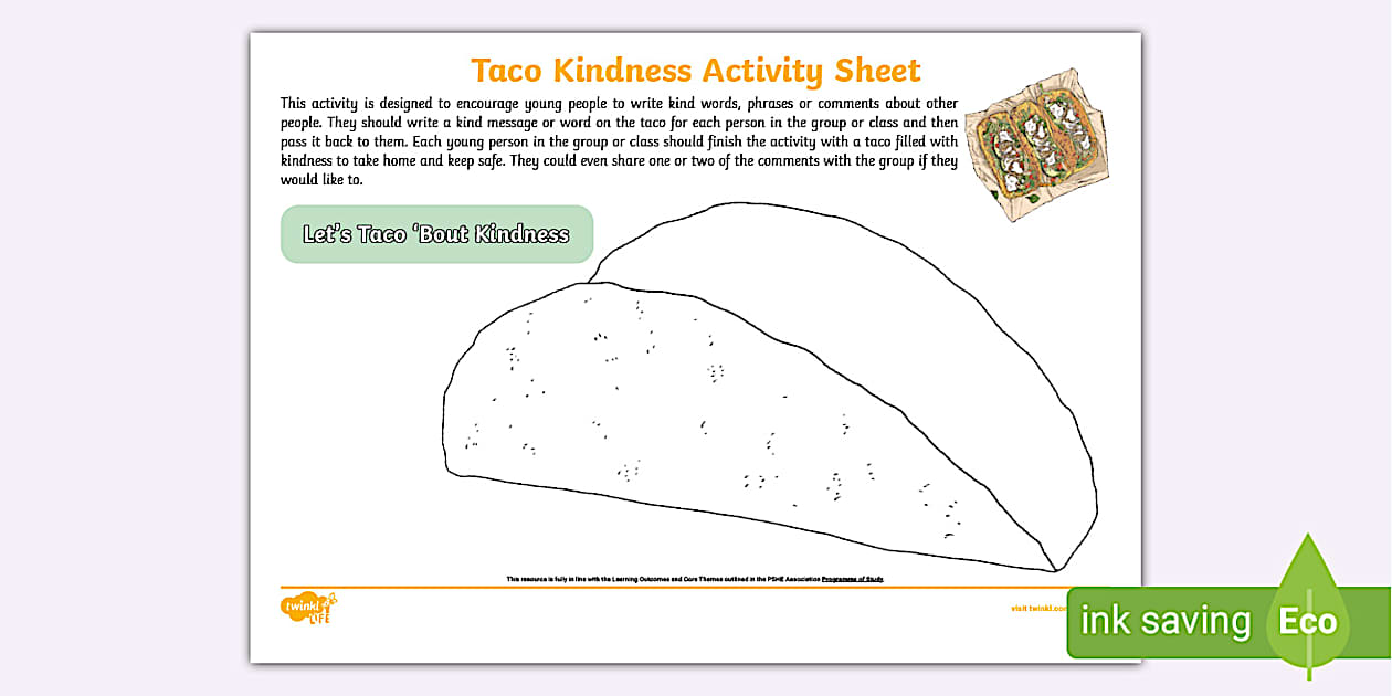 Taco Kindness Activity Sheet (creat de profesori) - Twinkl