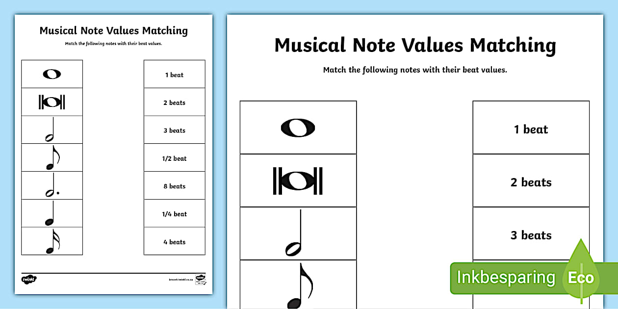 Musical Note Values Matching Activity - Twinkl