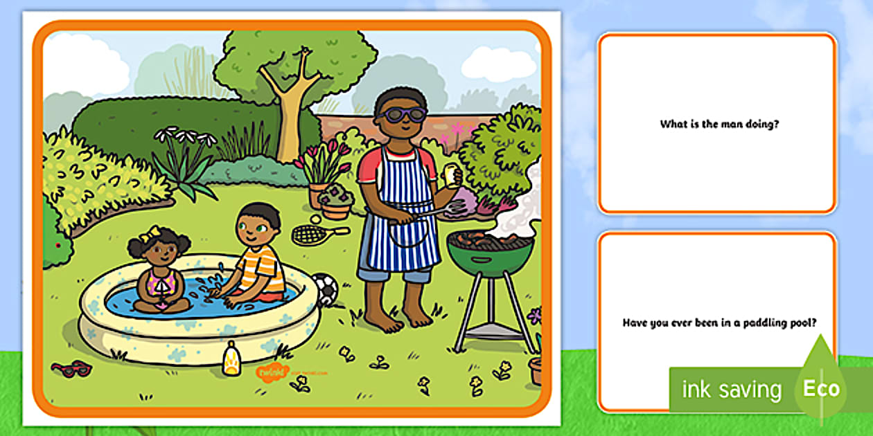 Summer Barbecue Scene and Question Cards (teacher made)