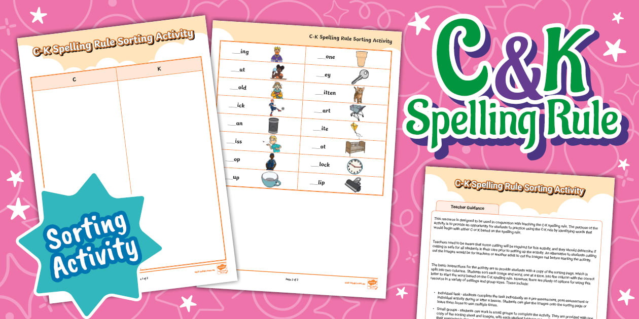 C-K Spelling Rule Sorting Activity | F-2 Literacy | Australia
